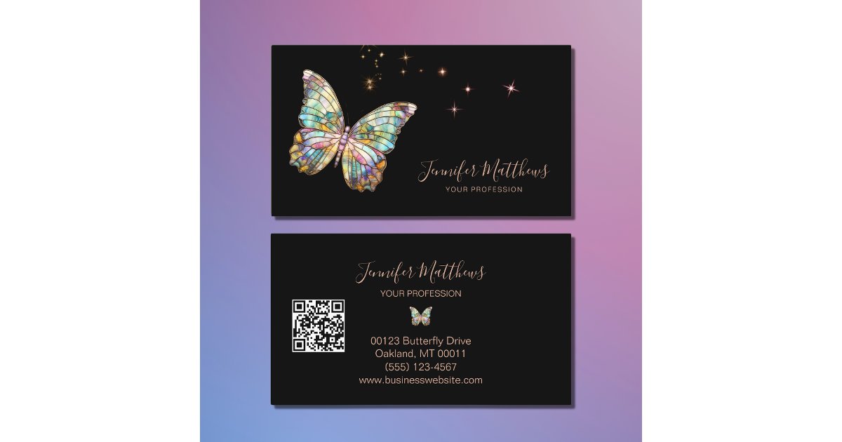 Elegant Butterfly QR Code Script Business Card | Zazzle