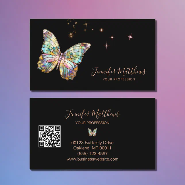 Elegant Butterfly QR Code Script Business Card | Zazzle