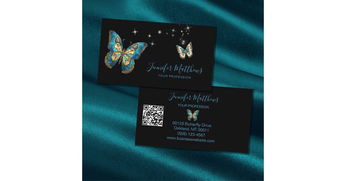 Elegant Butterfly QR Code Script Business Card | Zazzle