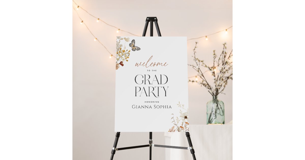 Elegant Butterfly Wildflower Graduation Welcome Foam Board | Zazzle