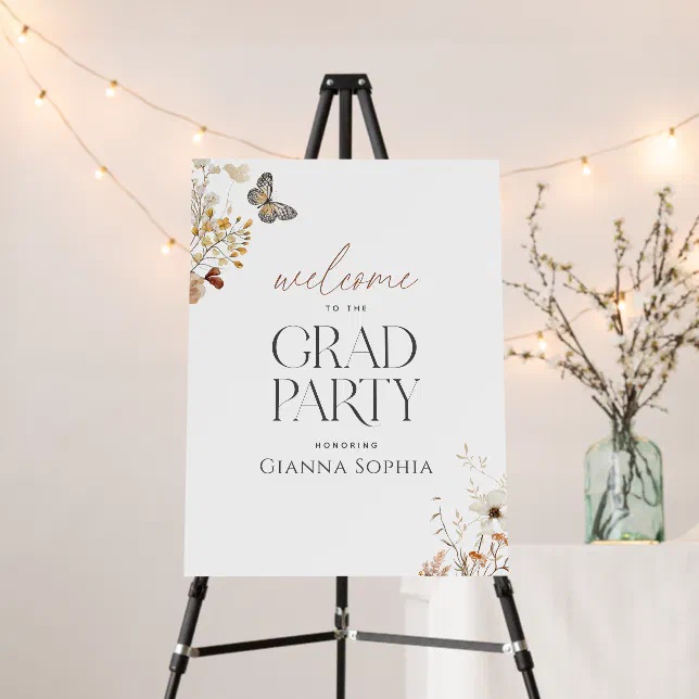 Elegant Butterfly Wildflower Graduation Welcome Foam Board | Zazzle