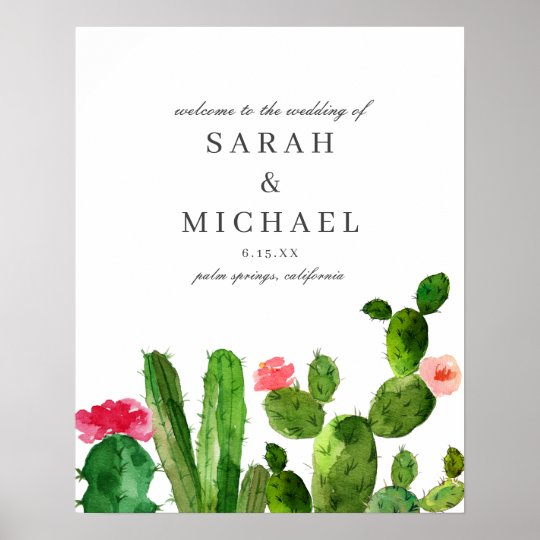 Elegant Cactus Garden | Wedding Welcome Poster | Zazzle.com