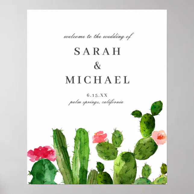 Elegant Cactus Garden | Wedding Welcome Poster | Zazzle
