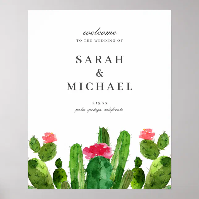 Elegant Cactus Garden Wedding Welcome Sign | Zazzle