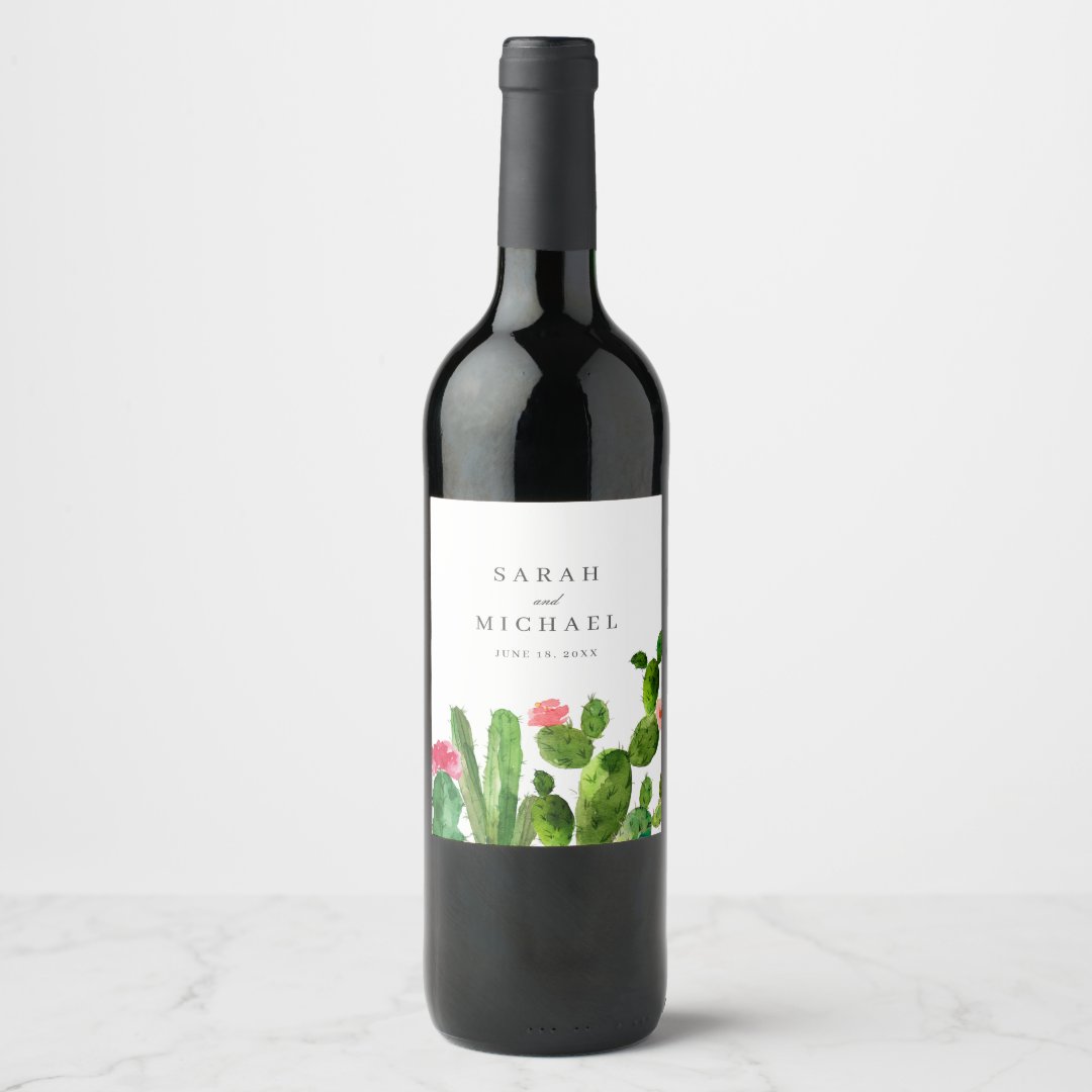 Elegant Cactus Garden | Wedding Wine Label | Zazzle