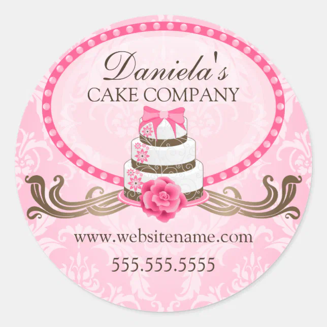 Elegant Cake and Damask Bakery Box Seals | Zazzle