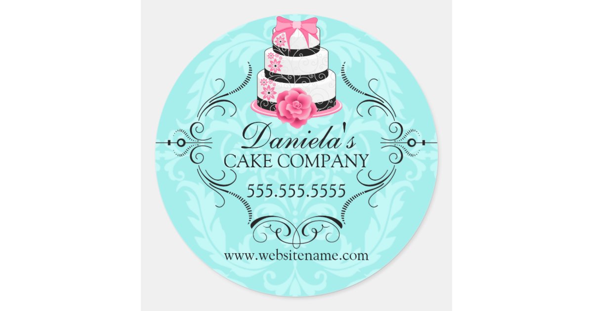 Elegant Cake and Damask Bakery Box Seals | Zazzle