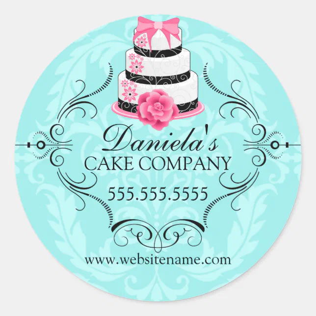 Elegant Cake and Damask Bakery Box Seals | Zazzle