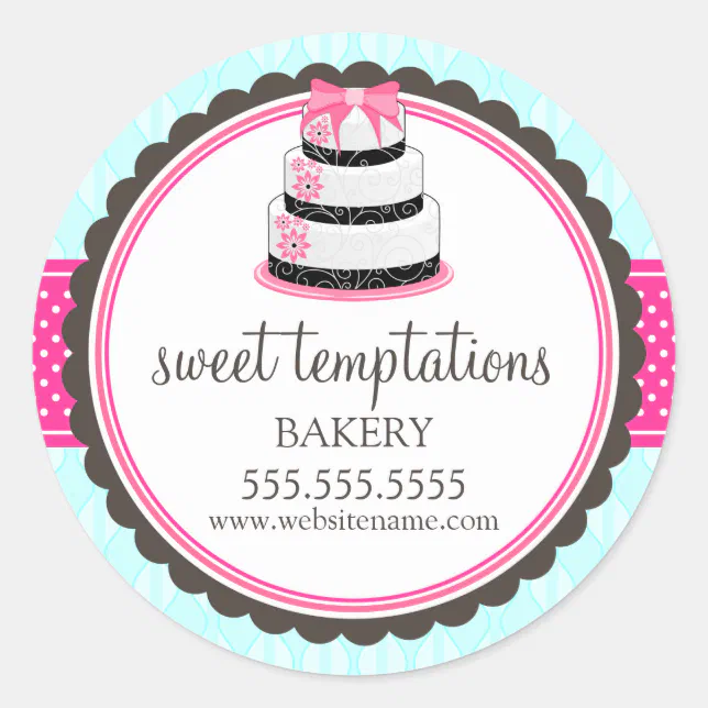 Elegant Cake Bakery Packaging Classic Round Sticker | Zazzle