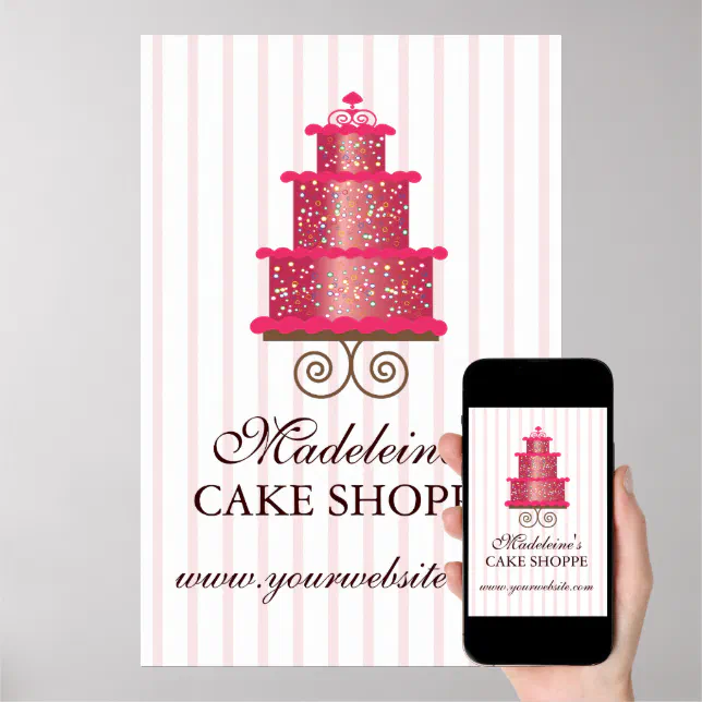 Elegant Cake Custom Bakery Business Poster | Zazzle