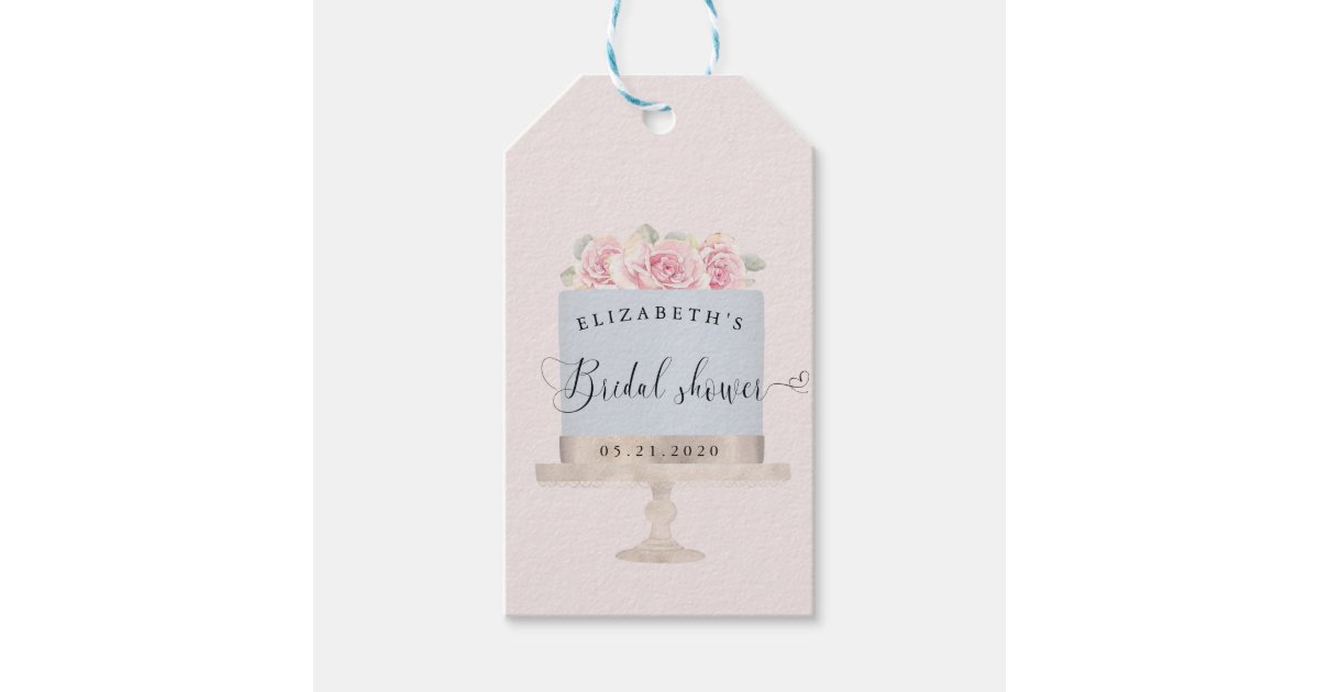 elegant cake pastel script font bridal shower gift tags | Zazzle