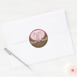 Elegant Cake Pink Brown Bakery Box Seals | Zazzle