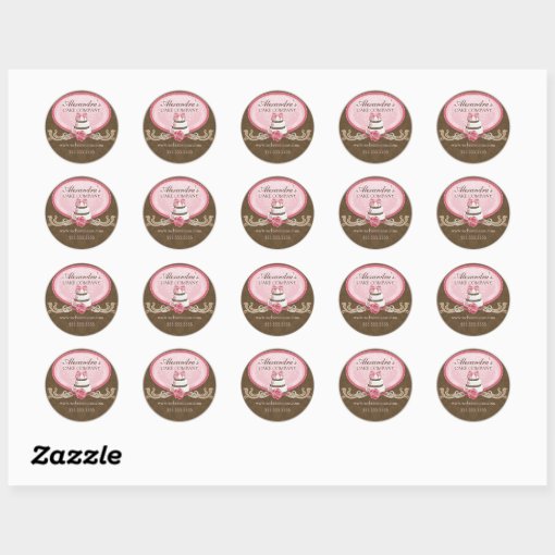 Elegant Cake Pink Brown Bakery Box Seals | Zazzle