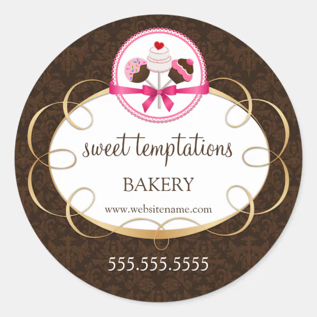 Elegant Cake Pop Bakery Packaging Classic Round Sticker | Zazzle
