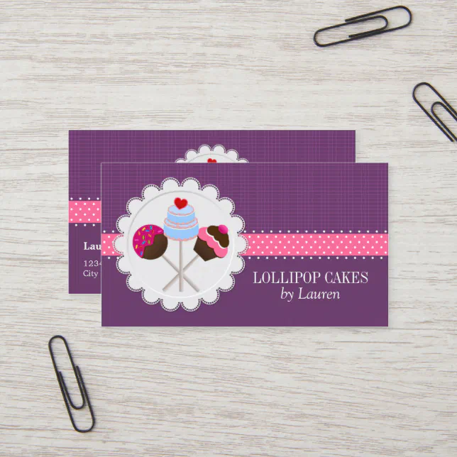 Elegant Cake Pops in Purple Business Card | Zazzle