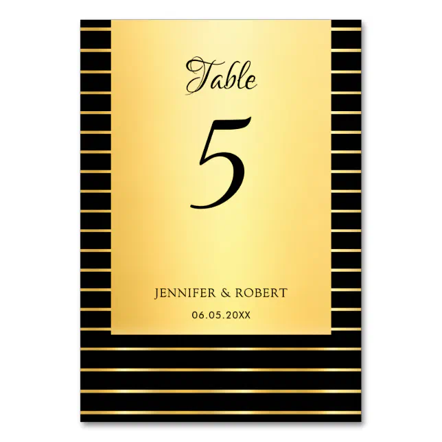 Elegant Calligraphed Script Black And Gold Trendy Table Number | Zazzle