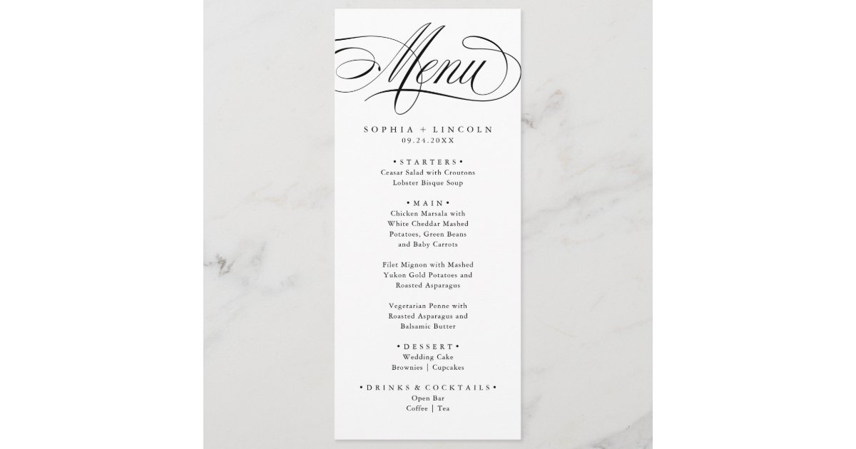 Elegant Calligraphy American Style Handwriting Menu | Zazzle