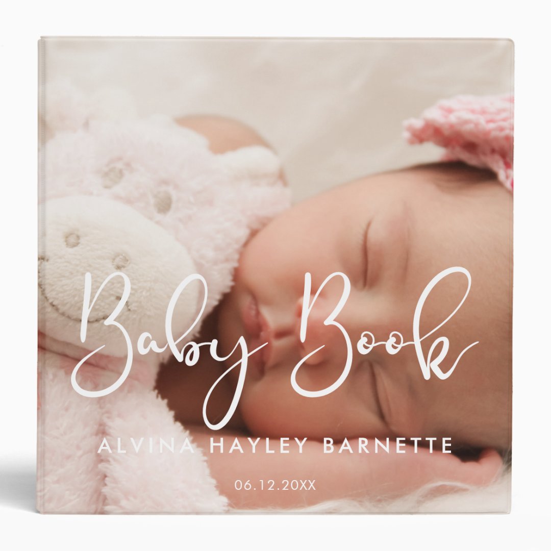 Elegant calligraphy Baby Book photo 3 Ring Binder | Zazzle