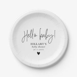 Elegant Calligraphy Baby Shower Hello baby Paper Plates | Zazzle