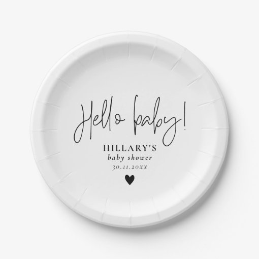 Elegant Calligraphy Baby Shower Hello baby Paper Plates | Zazzle