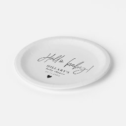 Elegant Calligraphy Baby Shower Hello baby Paper Plates | Zazzle