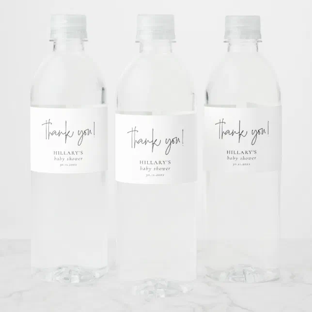 Elegant Calligraphy Baby Shower Thank you Water Bottle Label | Zazzle