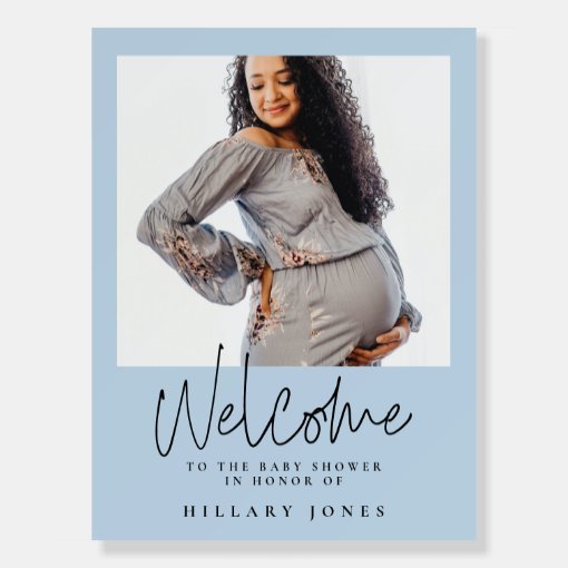 Elegant Calligraphy Baby Shower Welcome sign Blue | Zazzle