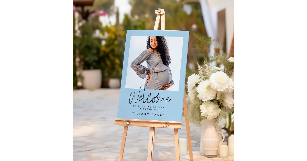 Elegant Calligraphy Baby Shower Welcome sign Blue | Zazzle