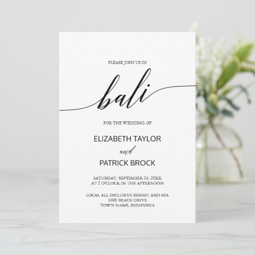 Elegant Calligraphy Bali Destination Wedding Invitation | Zazzle
