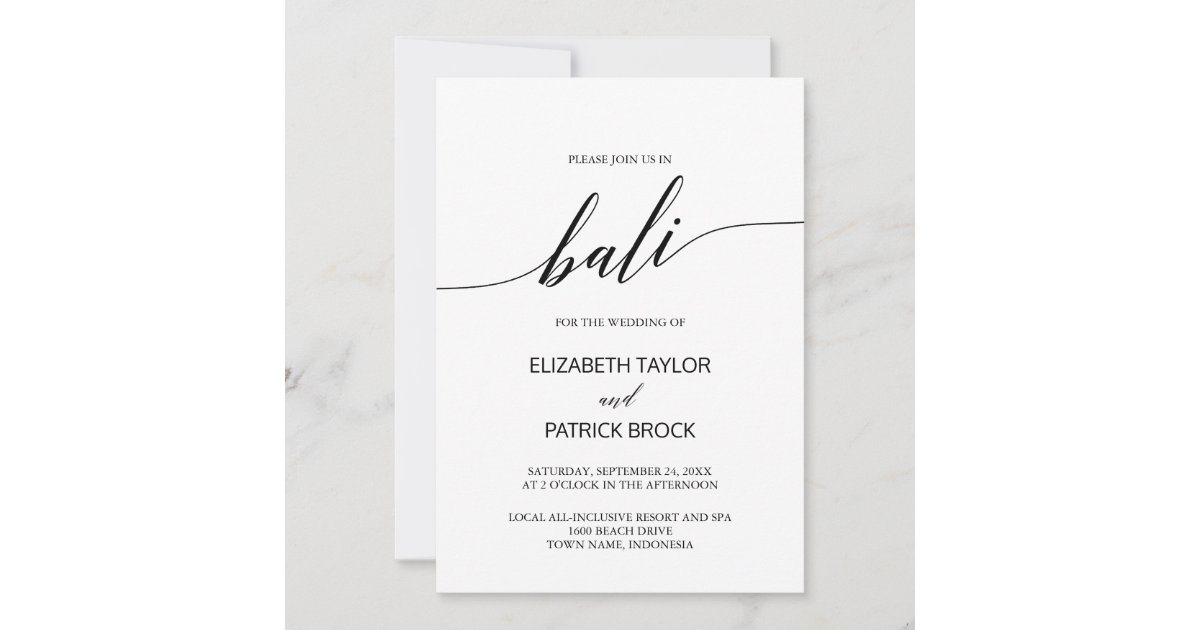 Elegant Calligraphy Bali Destination Wedding Invitation | Zazzle