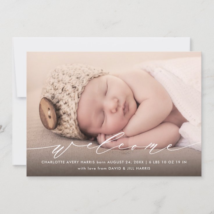 Elegant Calligraphy Birth Announcement | Zazzle