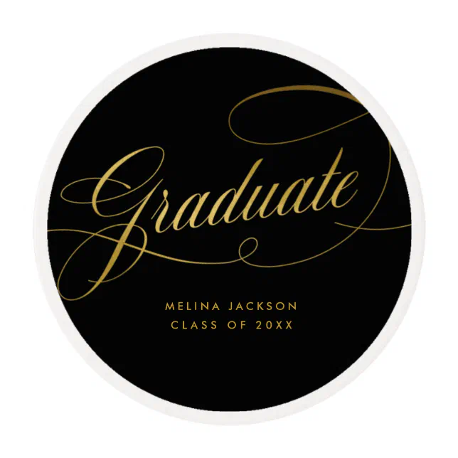 Elegant Calligraphy Black and Gold Graduation Edible Frosting Rounds ...