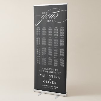 Elegant Calligraphy Black and White Seating Chart Retractable Banner ...