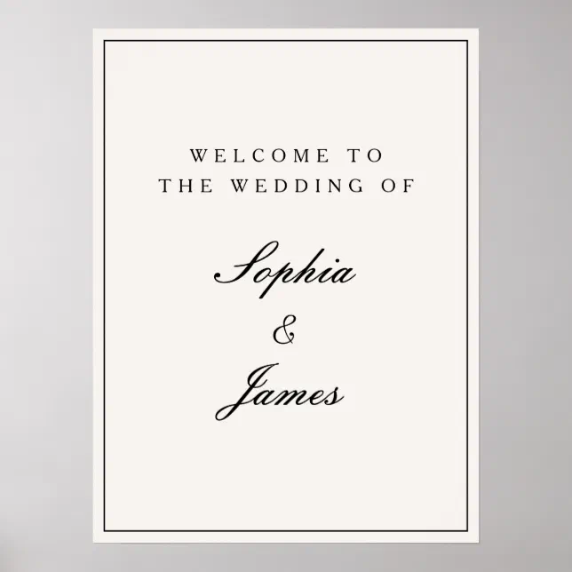 Elegant Calligraphy Black Frame Welcome Wedding Poster | Zazzle