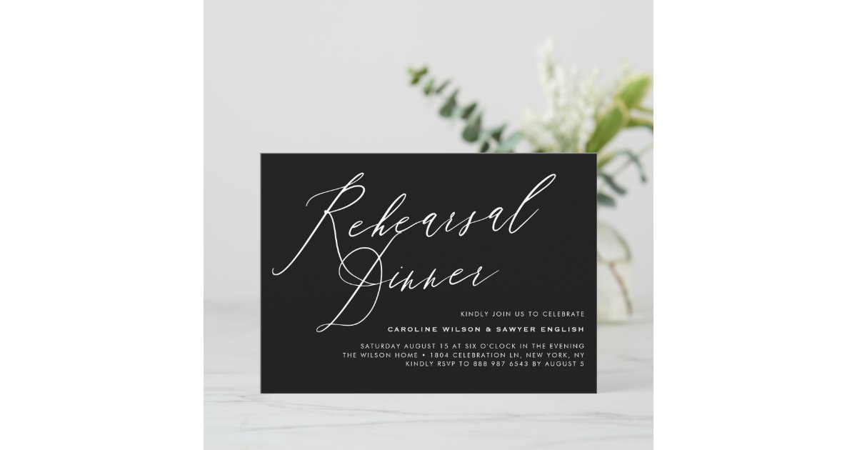 Elegant Calligraphy Black Rehearsal Dinner Invitation | Zazzle