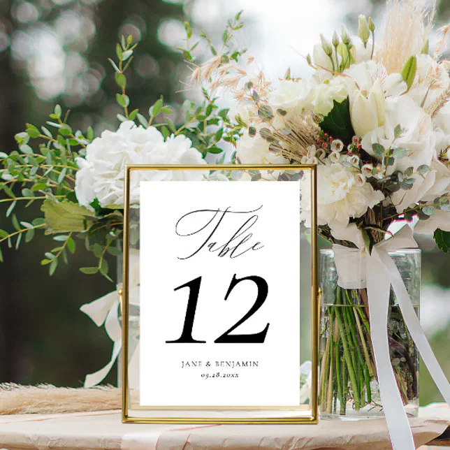 Elegant Calligraphy Black & White Luxury Wedding Table Number | Zazzle