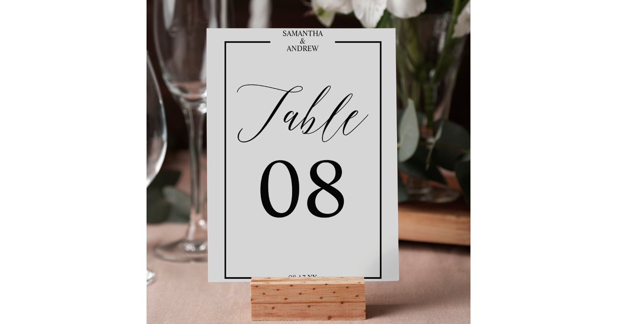 Elegant calligraphy black white table number | Zazzle