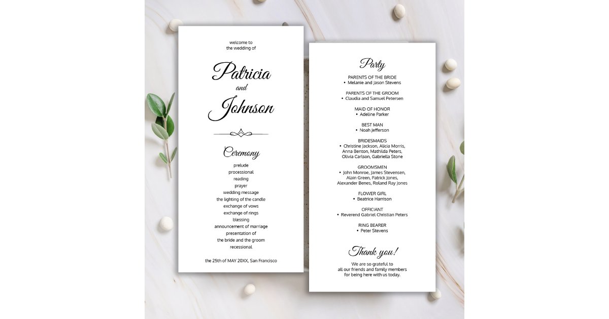 Elegant calligraphy black white wedding program | Zazzle
