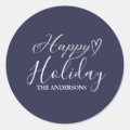 Elegant Calligraphy Blue Holiday Christmas Classic Round Sticker | Zazzle