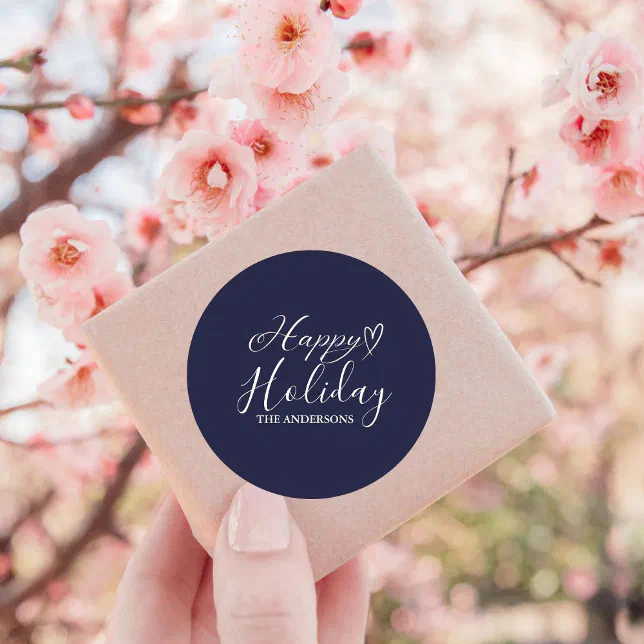 Elegant Calligraphy Blue Holiday Christmas Classic Round Sticker | Zazzle
