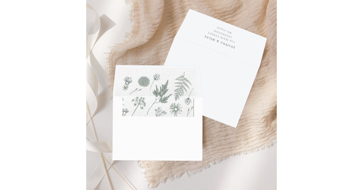 Elegant Calligraphy Botanical Sage Green Wedding Envelope | Zazzle