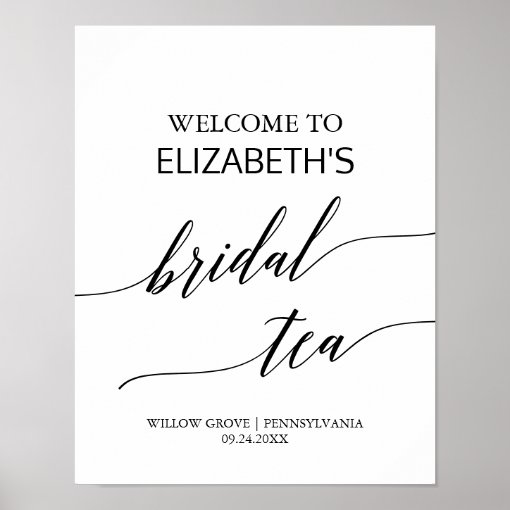 Elegant Calligraphy Bridal Tea Welcome Poster | Zazzle