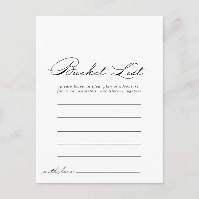 Elegant Calligraphy Bucket List Cards | Zazzle