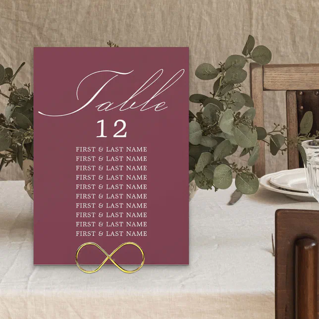 Elegant Calligraphy Burgundy Table Seating Card | Zazzle