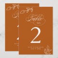 Elegant Calligraphy Burnt Orange Table Number | Zazzle