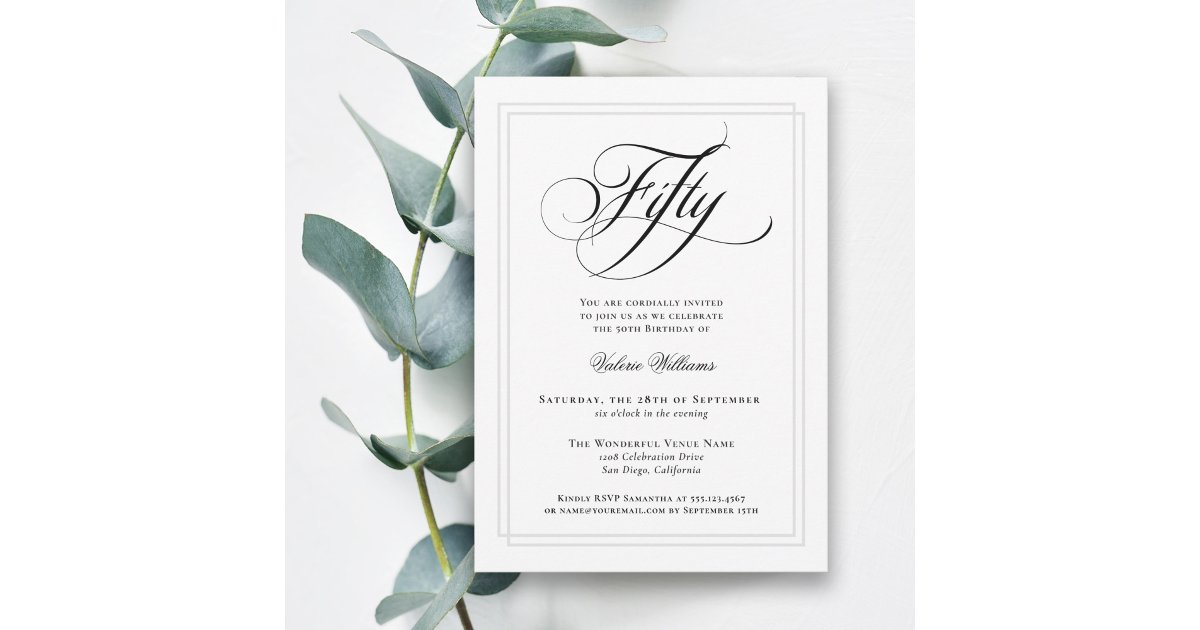 Elegant Calligraphy Classic 50th Birthday Party Invitation | Zazzle