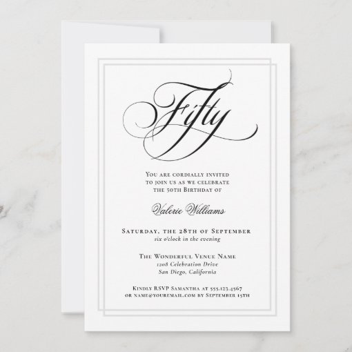 Elegant Calligraphy Classic 50th Birthday Party Invitation | Zazzle