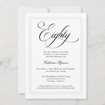 Elegant Calligraphy Classic 80th Birthday Party Invitation | Zazzle