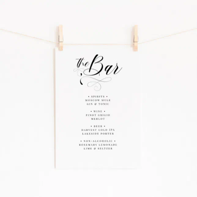 Elegant Calligraphy Classic Wedding Bar Menu Poster | Zazzle