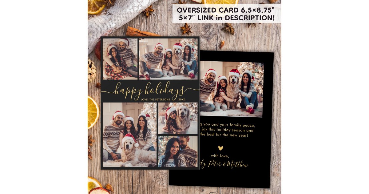 Elegant Calligraphy Collage Christmas Happy Holiday Card | Zazzle